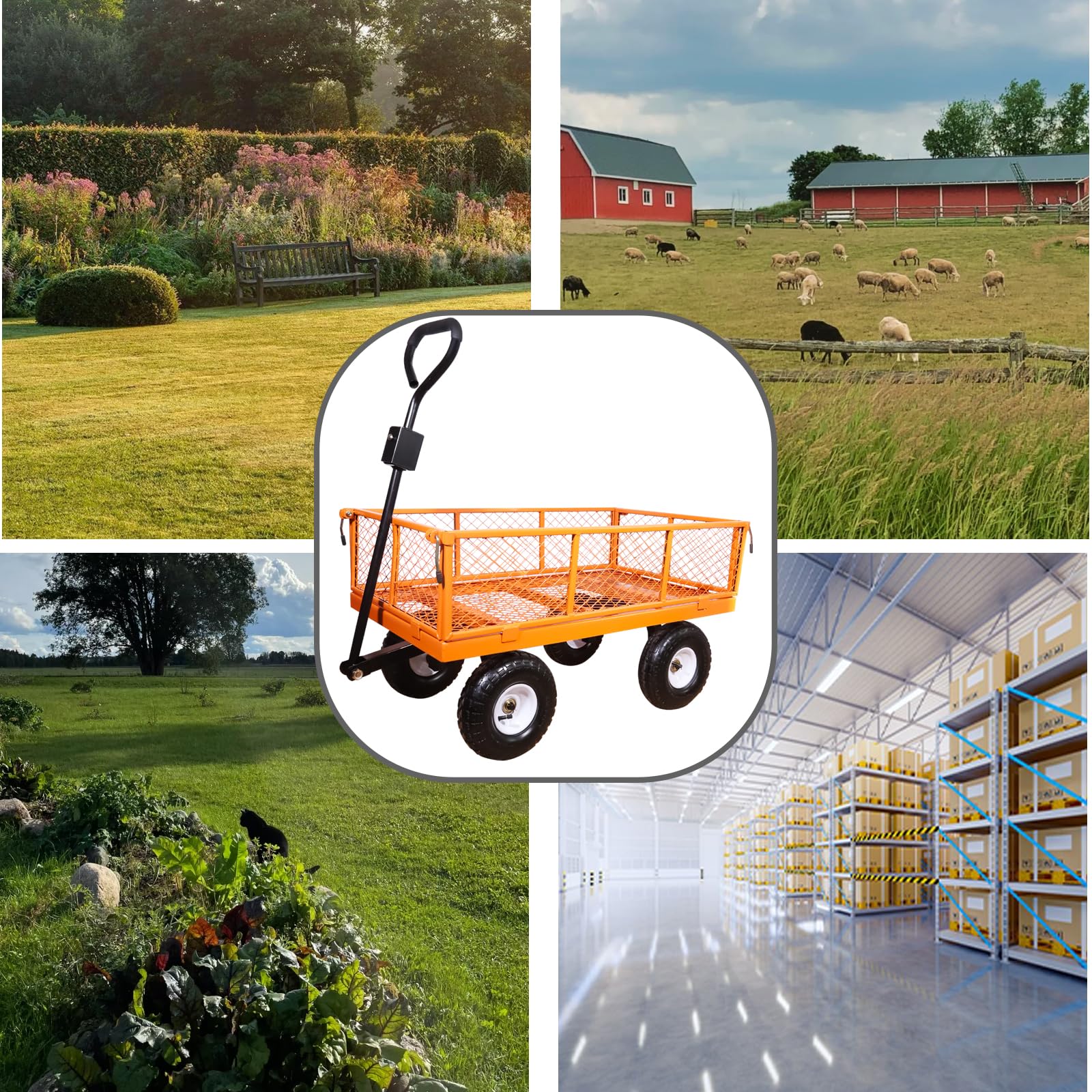 Snapklik.com : AAIN 1000 Lbs Metal Garden Cart, Heavy Duty Garden Wagon