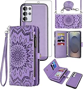 Amazon.com: Phone Case for Samsung Galaxy S25 Ultra 5G Zipper Wallet Detachable Cell Cover with ...