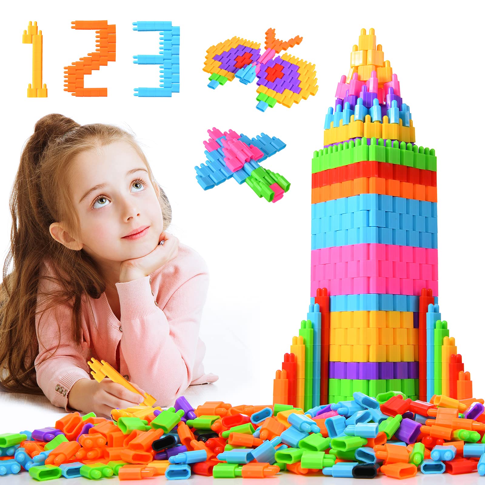 Klaolpes Kids 600 Pcs Set Building Blocks Construction Toy Interlocking ...