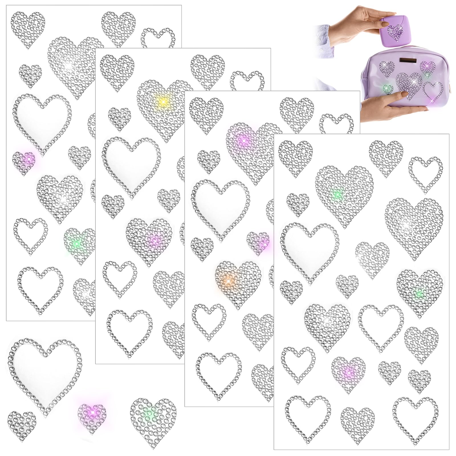 Amazon.com: Epakh 84 Pcs Valentine's Rhinestone Heart Stickers Glitter ...