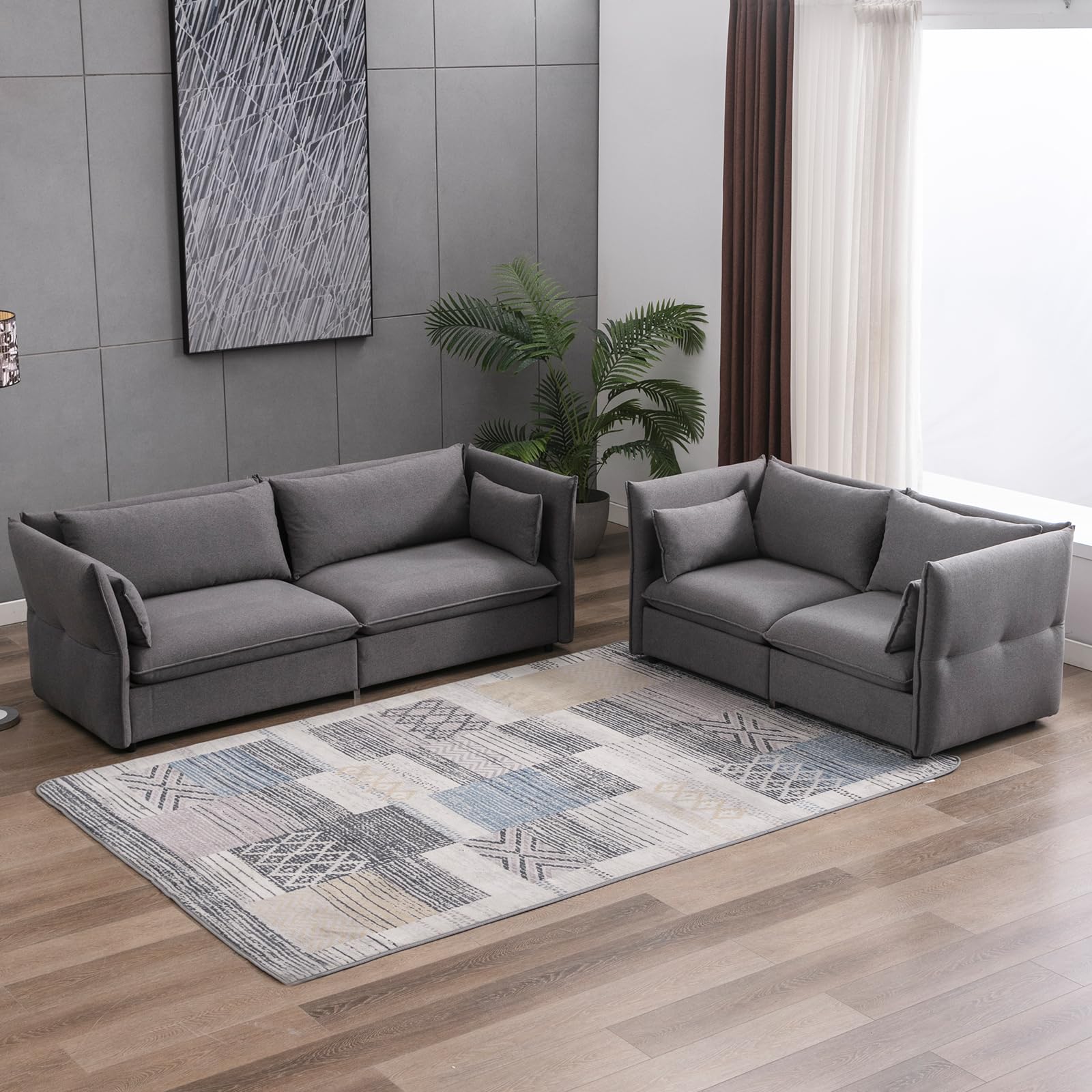 Amazon.com: Mjkone 3+2 Sofa Set, Velvet Sofa and Couch with Adjustable ...