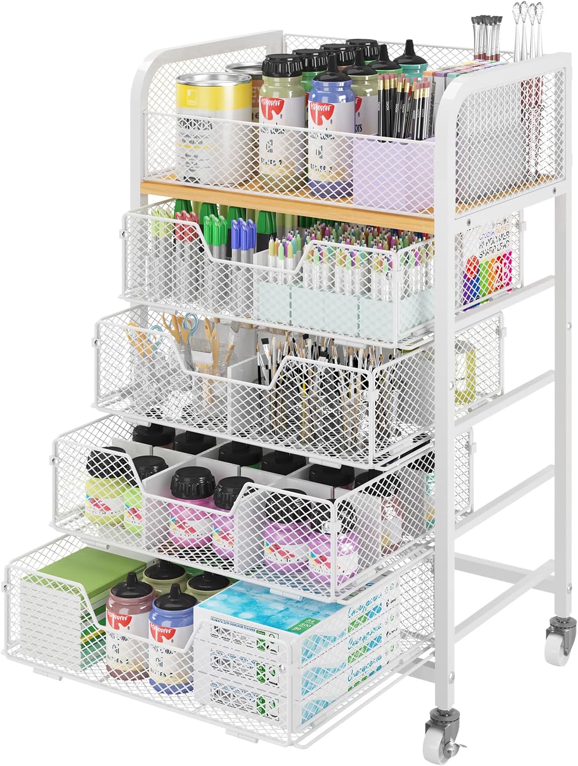 Amazon.com: 5-Tier Craft Organizer Cart with Wheels,Storage Cart with ...
