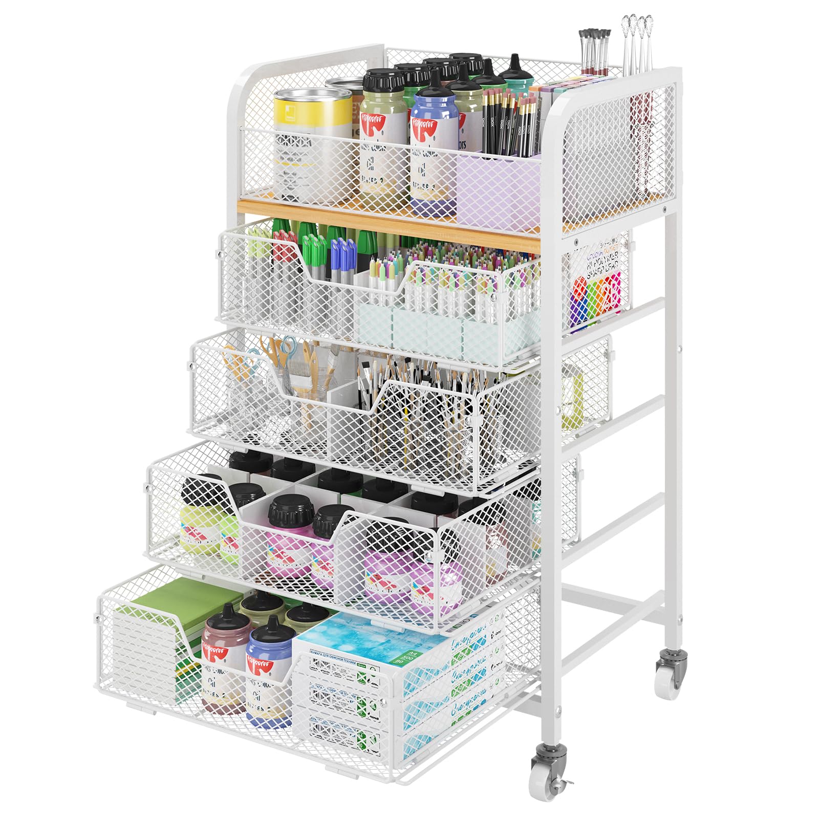 Amazon.com: 5-Tier Craft Organizer Cart with Wheels,Storage Cart with ...