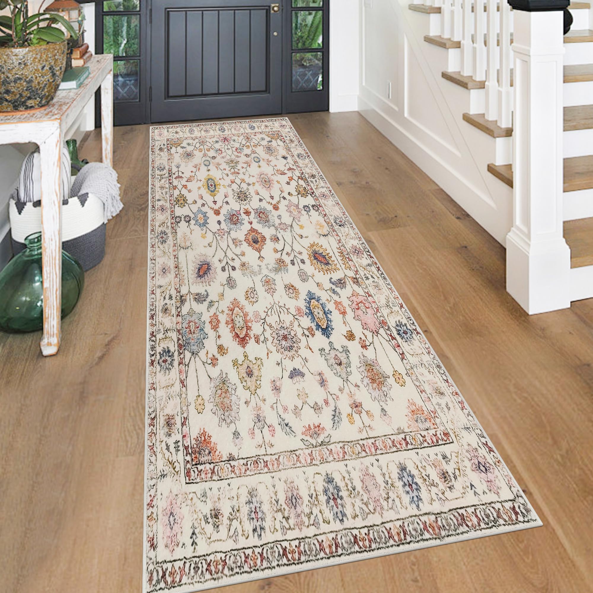 Boho Runner Rug for Hallway 3x10 Washable Kitchen Rug Persian Floral ...