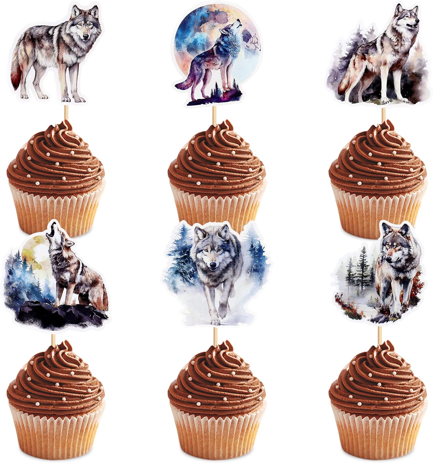 Amazon.com: Cyodoos 24pcs Wolf Cupcake Topper Wolf Cake Decorations ...