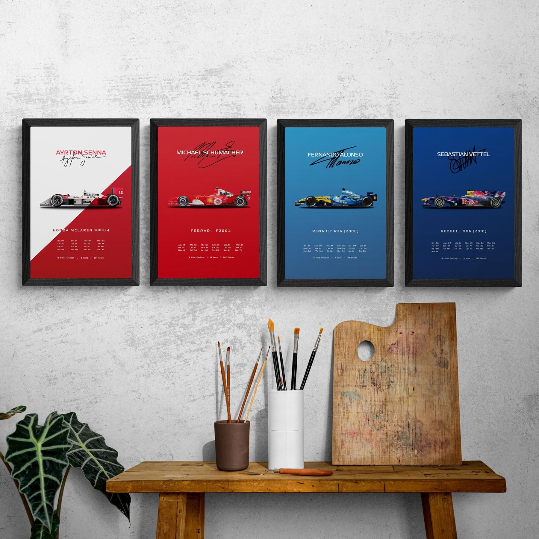 FRAMEO STORE F1 Legends Frame Set of 4, Mclaren MP4/4 - Ferrari F2004 ...
