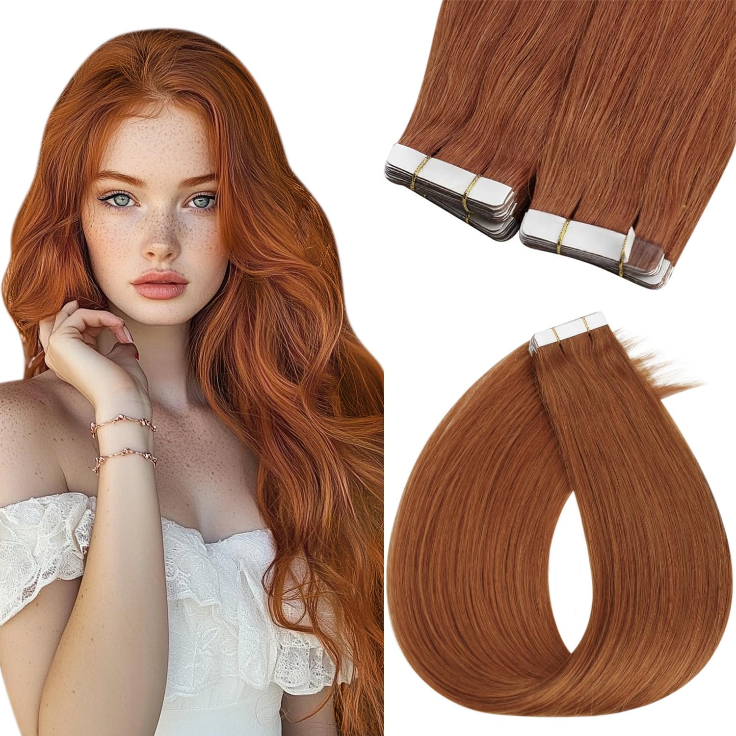 Amazon.com : Sunny Hair Copper Tape in Hair Extensions Human Hair ...