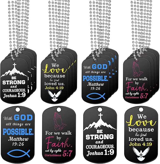 Amazon.com: 20 Pieces Christian Religious Dog Tag Necklaces with Bible ...