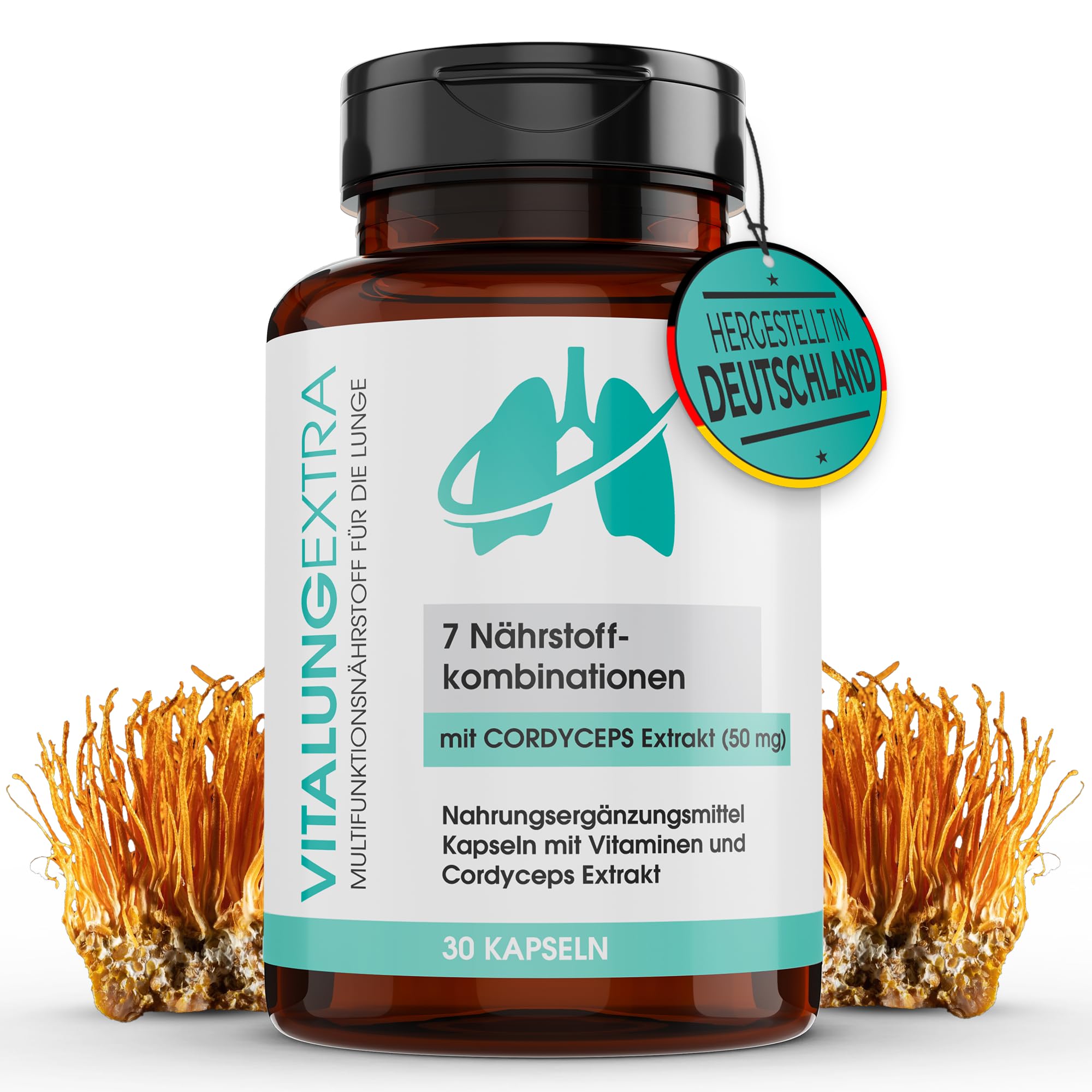 VitalungExtra | Lungenkraut Extrakt mit 50mg Cordyceps | hochdosiert & vegan für die Lunge mit ...