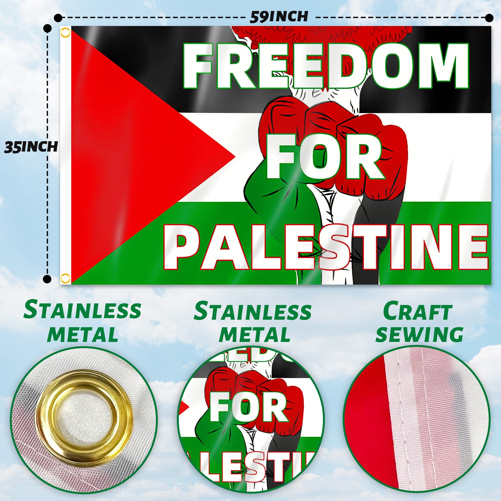 Large Palestine Flag 3x5Ft Vivid Color Palestinian Flag Fade Resistant ...