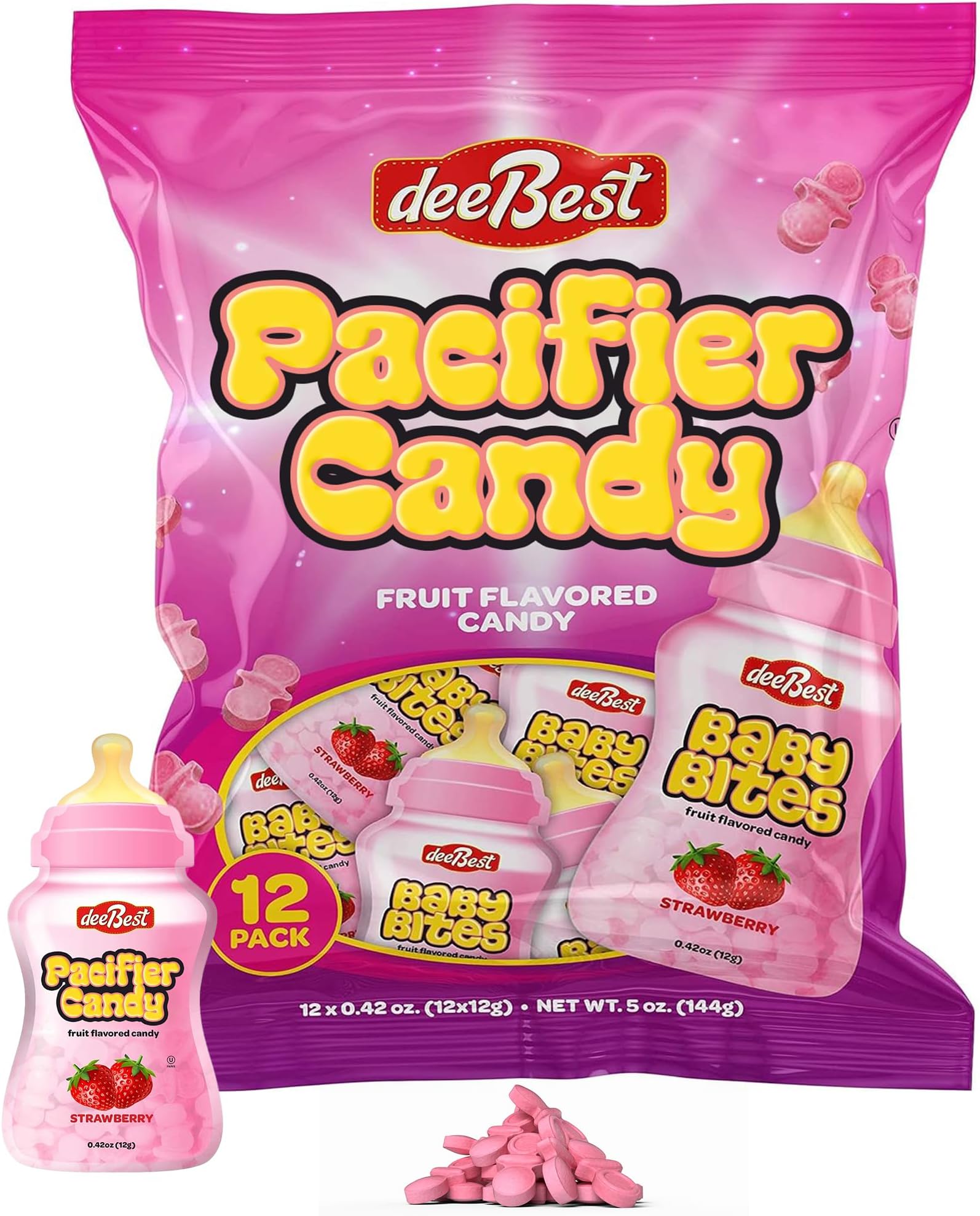 Amazon.com : Candy Pacifier Strawberry Fruity Pink Bites 12 ...