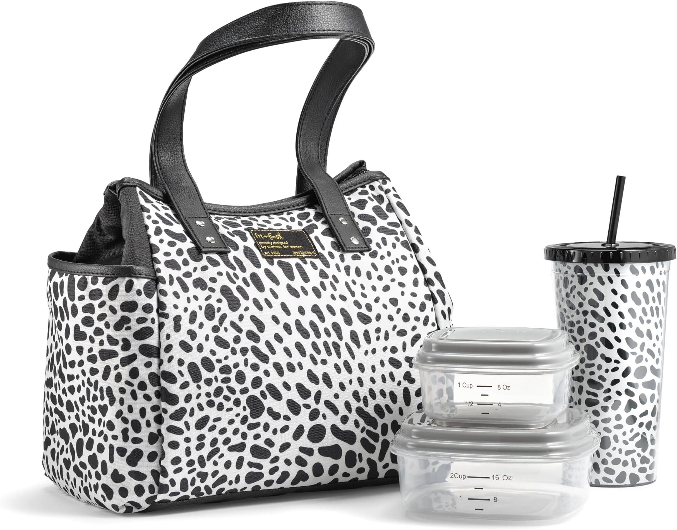 Amazon.com: Fit & Fresh Black Cheetah Laketown Insulated Lunch Bag and ...
