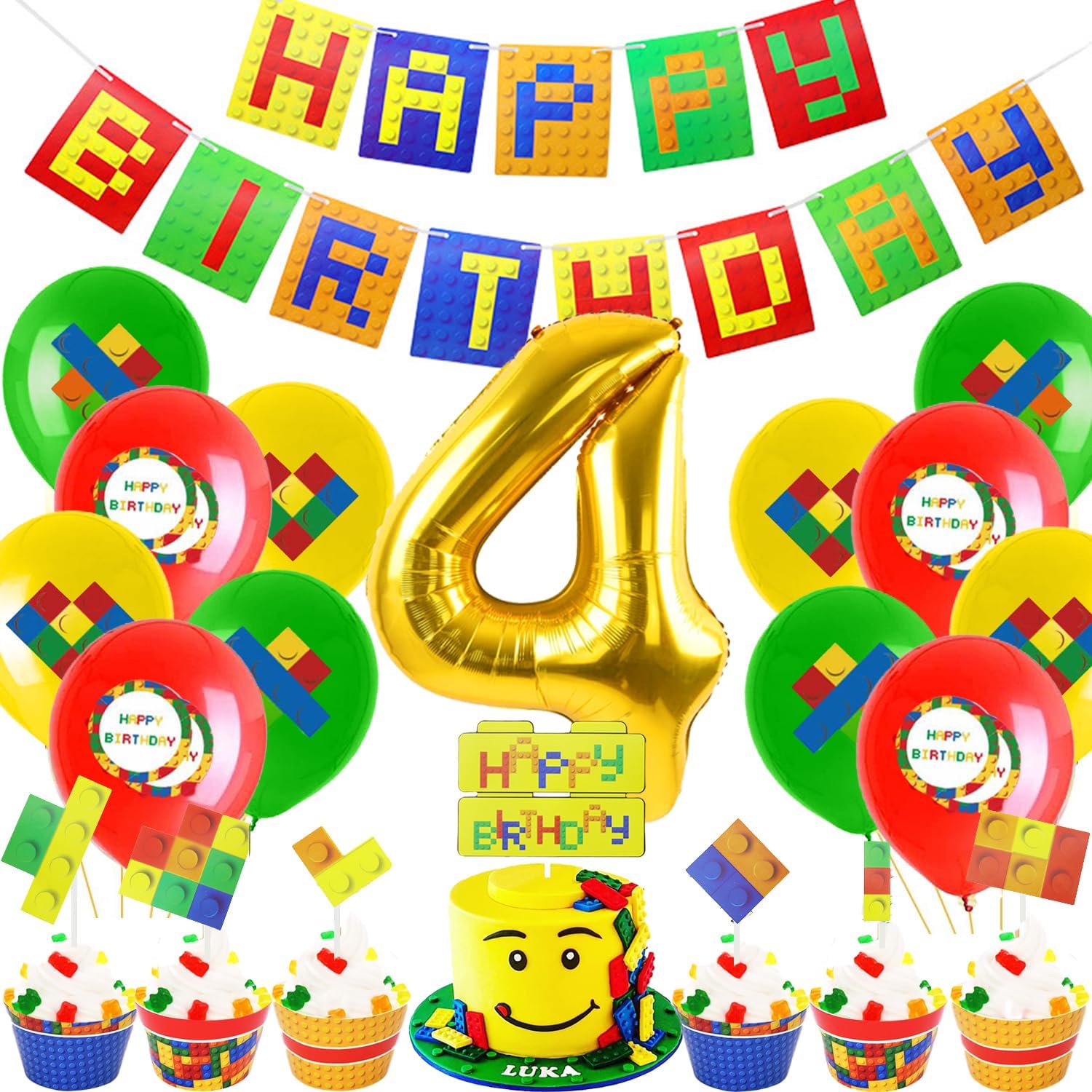 Amazon.com: 27 Pack Building Blocks Themed Birthday Party Decorations ...