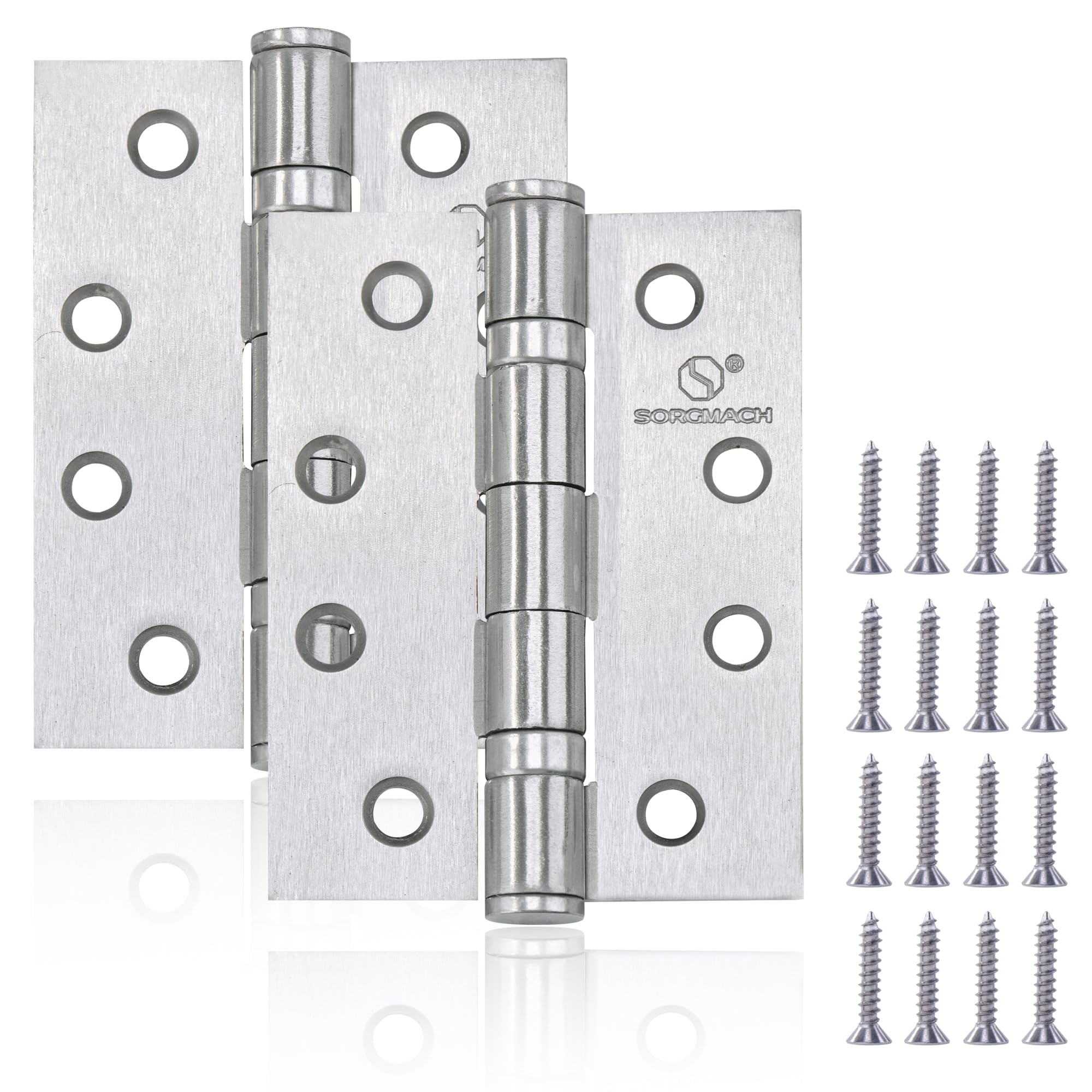2 Pcs Door Hinges 4 inch(100 x 75 x 2.5 mm) Satin Nickel Hinges Ball ...