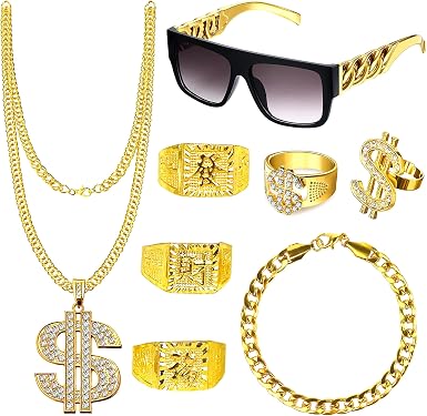 Goenb Pack of 8 Costume Men's Hip Hop Rapper Costume Accessory Gangster ...