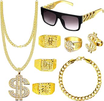 Amazon.com: Goenb 8PCS Hip Hop Costume Accessories, Rapper Costume 80s ...