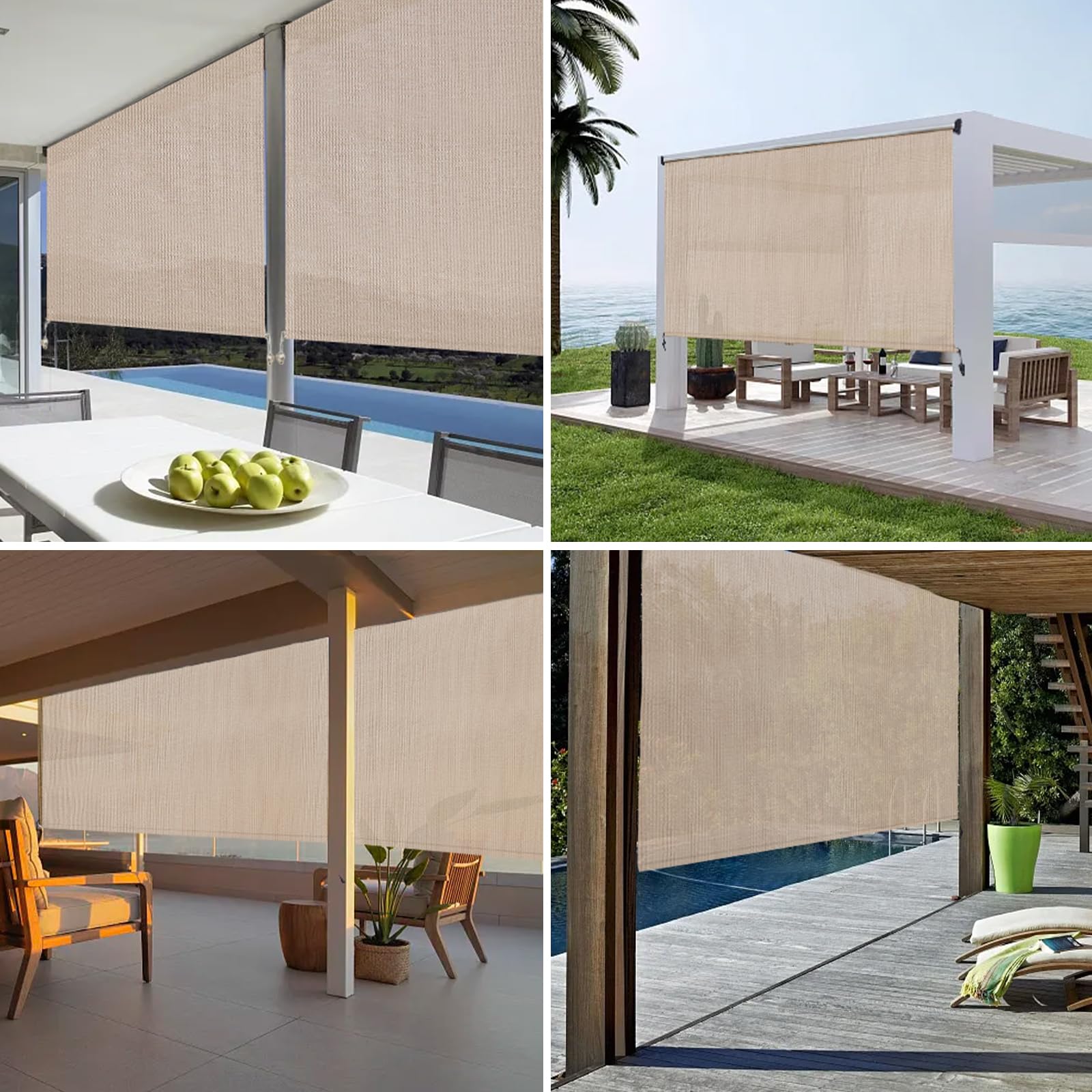 Shade&Beyond Outdoor Roller Shades 6' W x 8' H Cordless Patio Roll Up ...