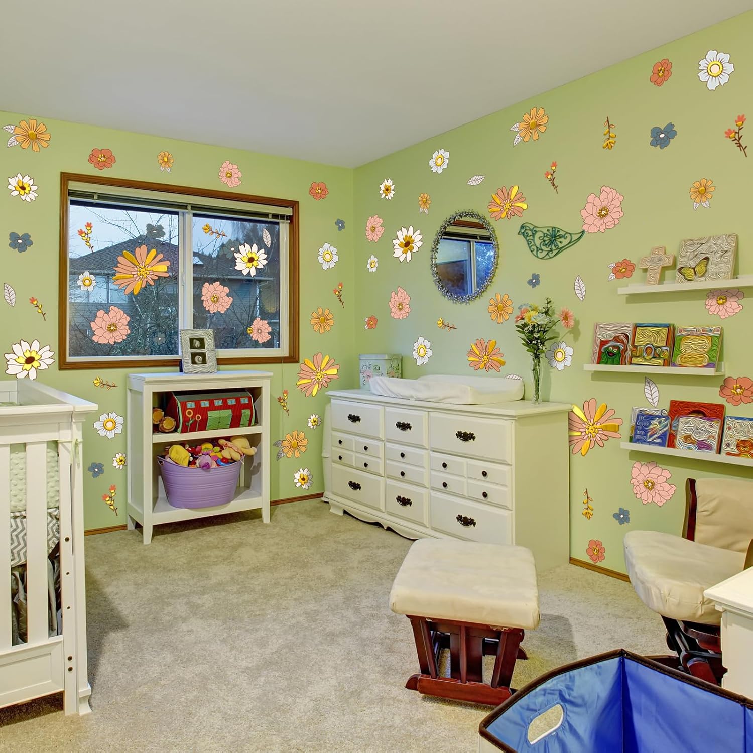 Amazon.com: Flower Wall Stickers Boho Theme Embossed Colorful Flowers ...