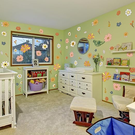 Amazon.com: Flower Wall Stickers Boho Theme Embossed Colorful Flowers ...