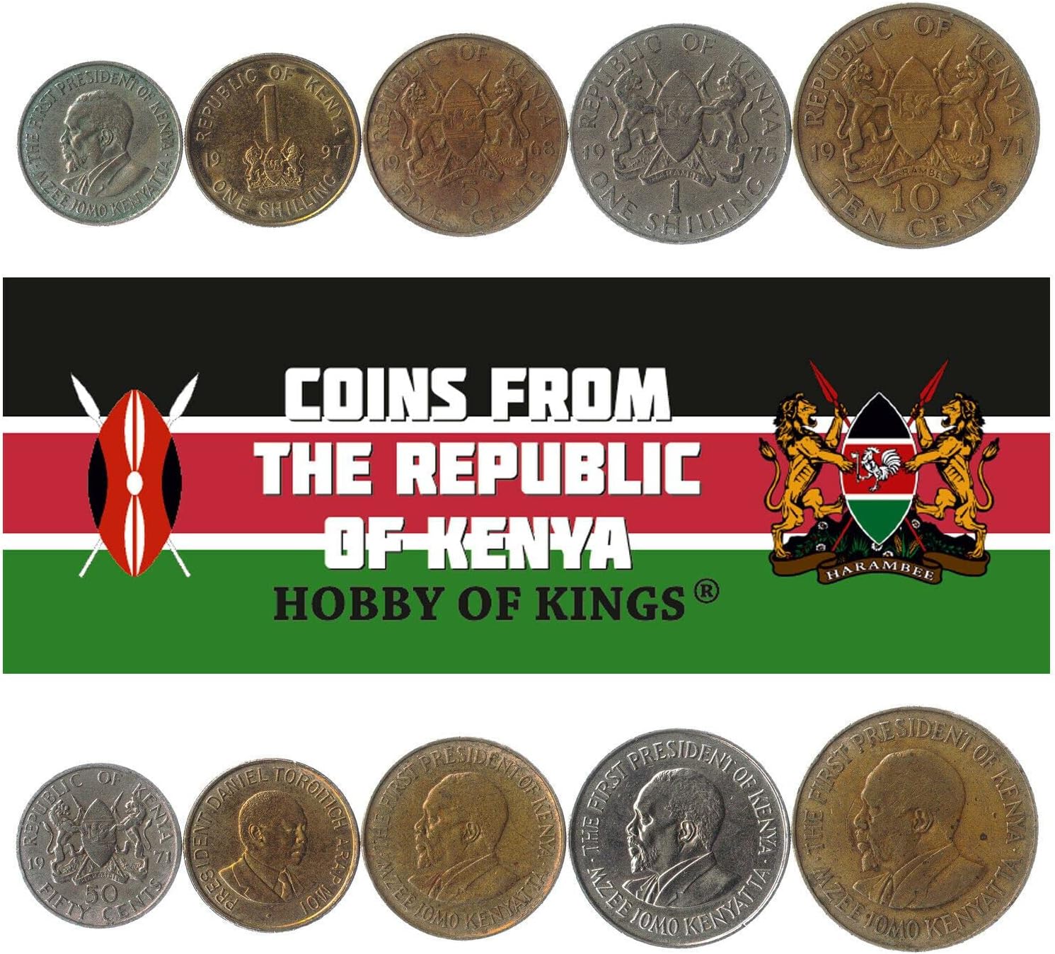 Amazon.com: Kenya 5 Mixed Coins | 5 Cents to 1 Shilling | Kenyan ...