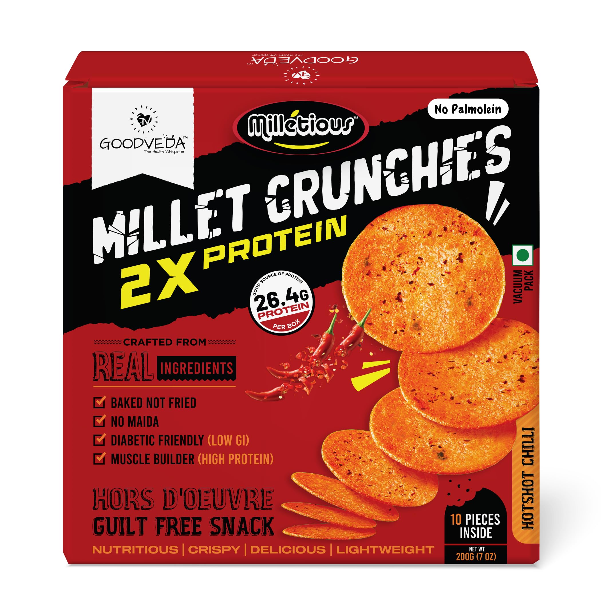 GOODVEDA Hotshot Chilli Millet Crunchies With 26.40G Protein, High ...