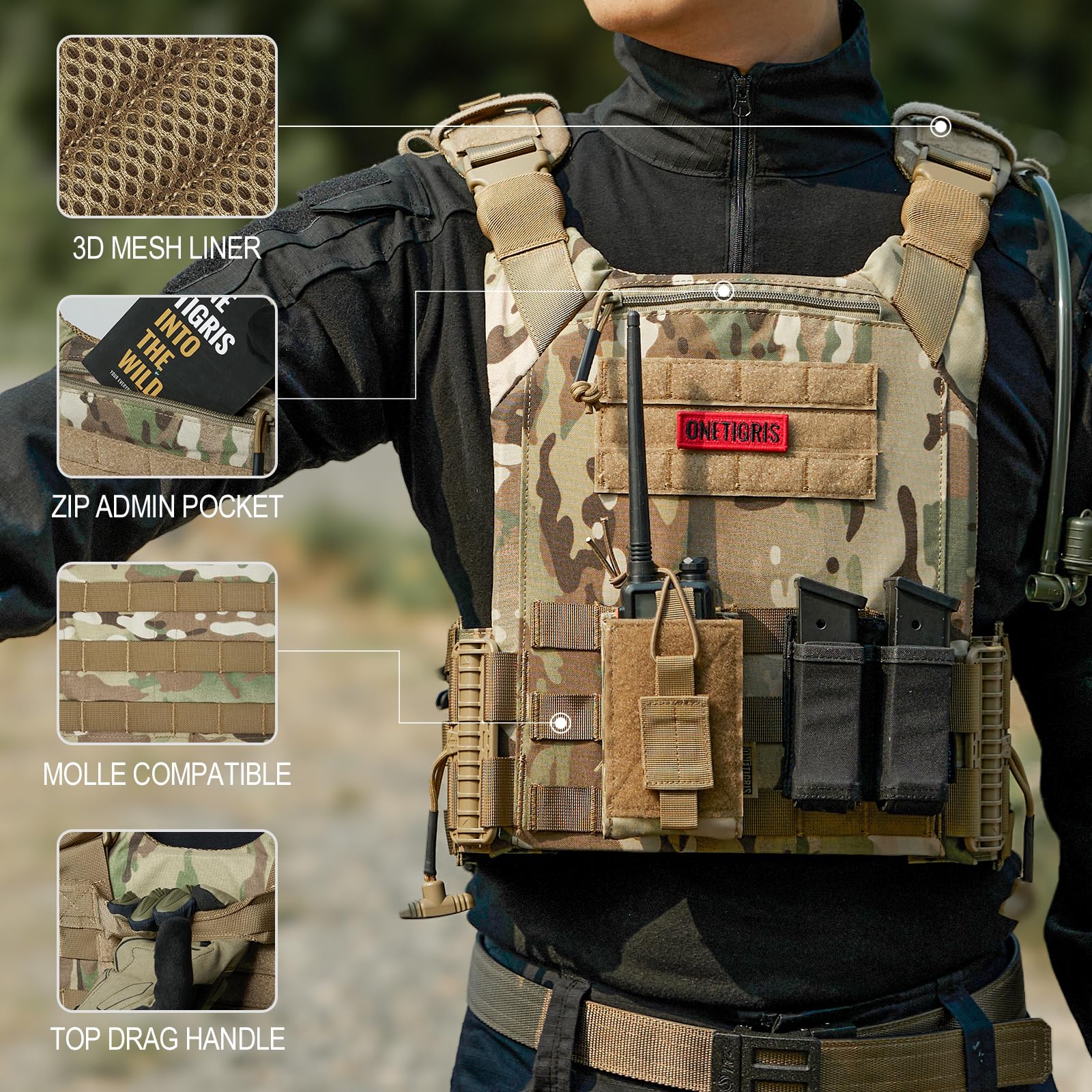 OneTigris Airsoft Vest – FYR Tactical Vest Molle Quick-release Plate ...
