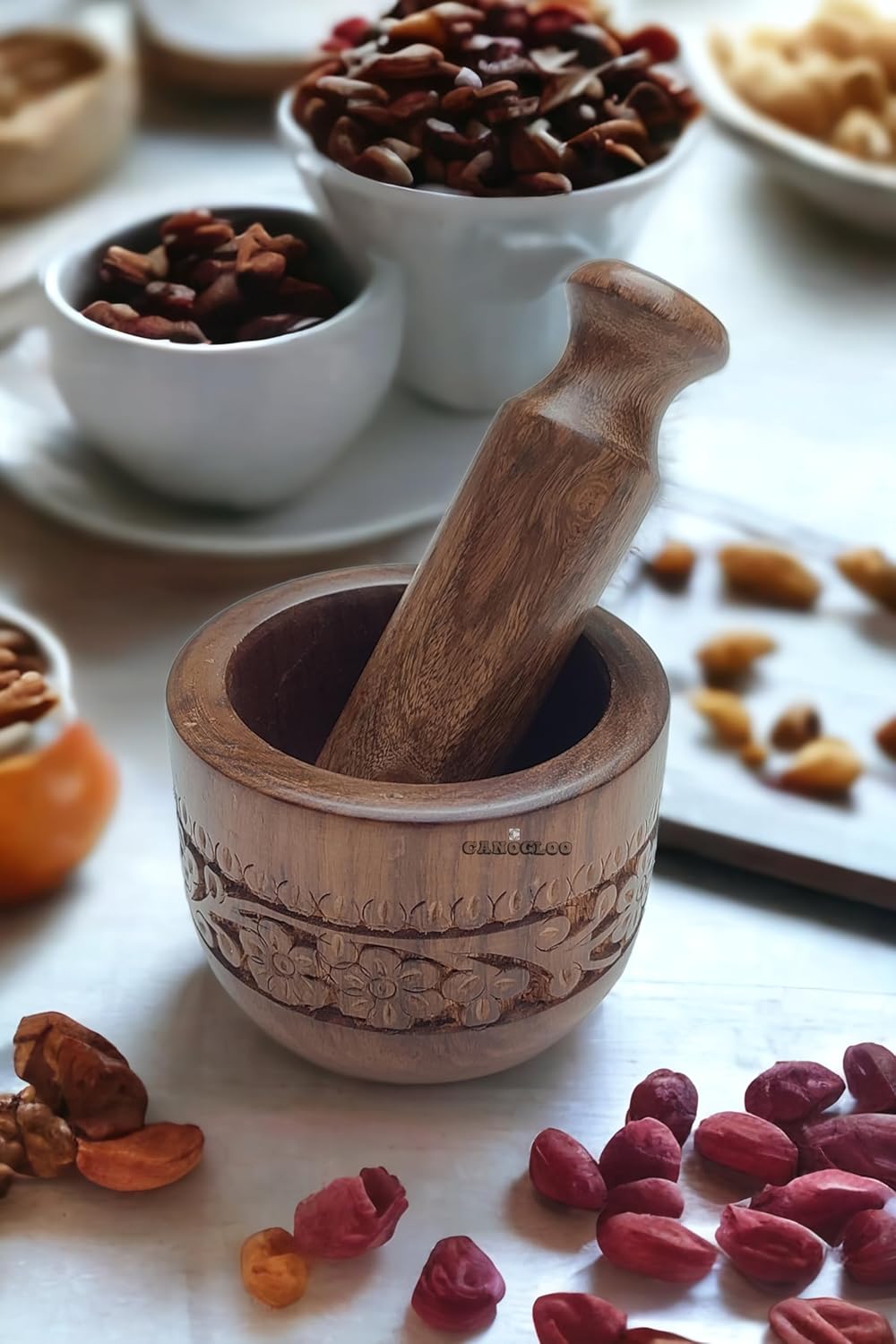 CANOGLOO Wooden Mortar Pestle set Wooden Imam Dasta // Wooden Ohkli ...