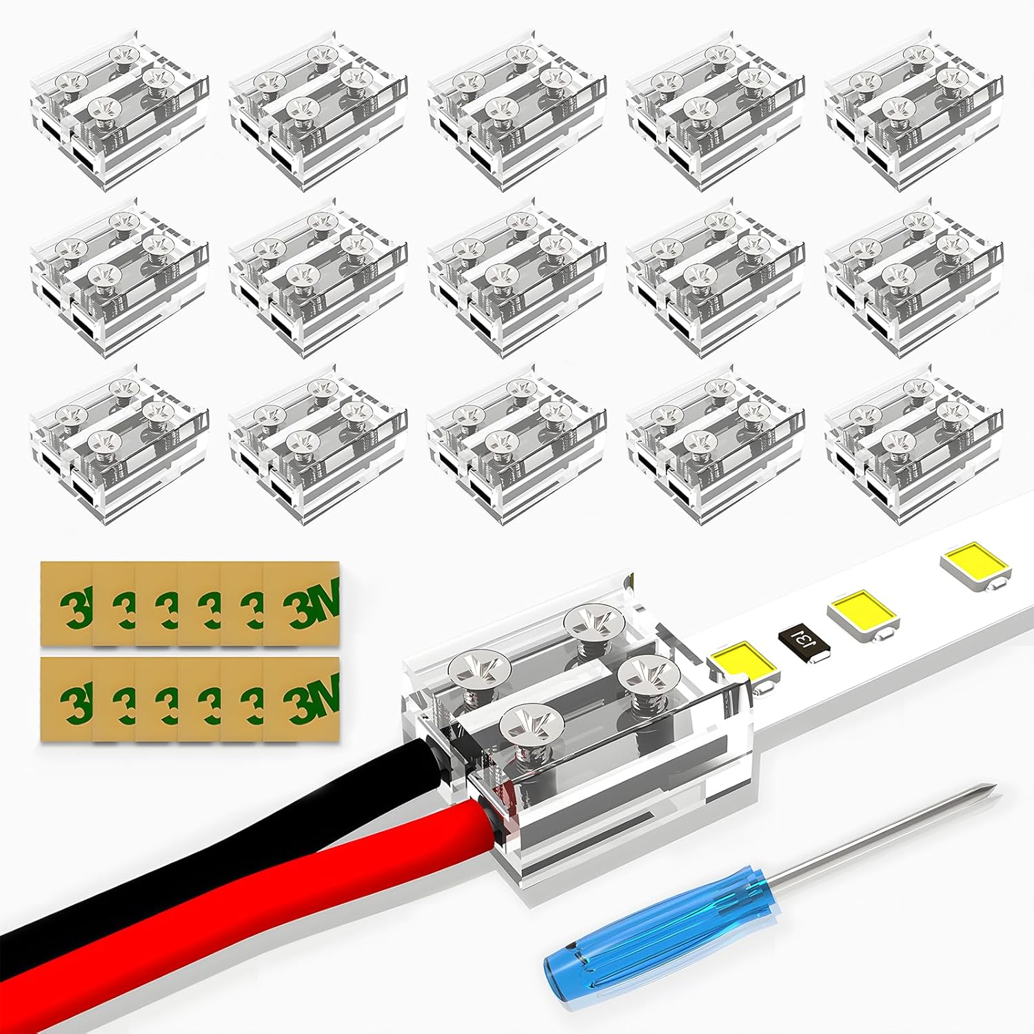 VISDOLL 15 Pack LED Strip Connectors Solderless 2Pin 8MM Transparent ...