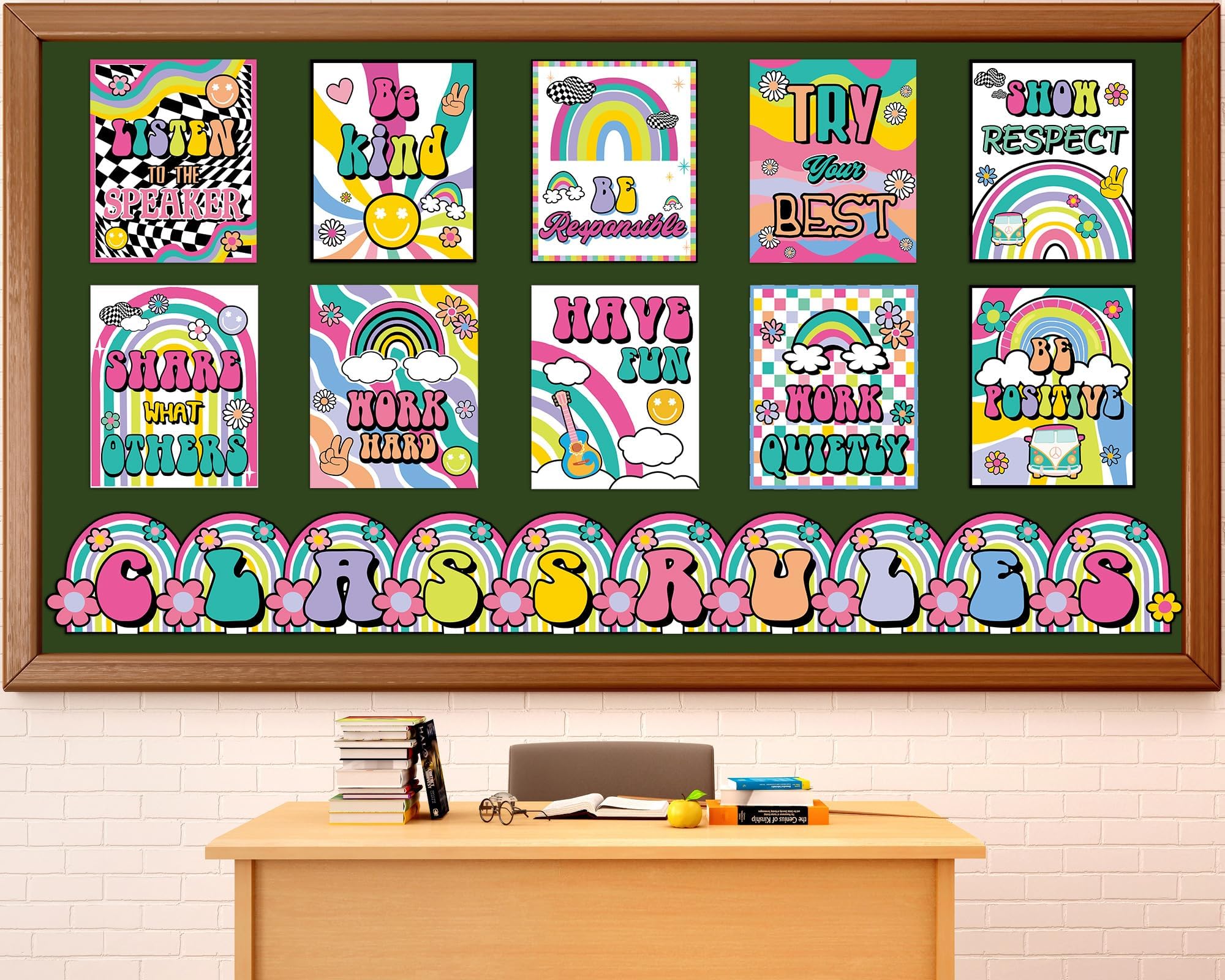 Amazon.com: Justforjoyful 20Pcs Rainbow Class Rules Posters for Back to ...