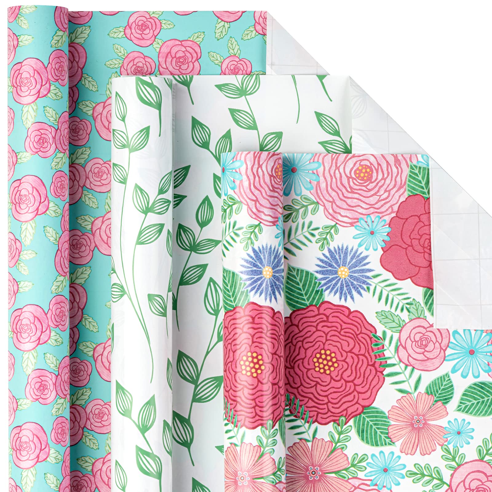 Amazon.com: LeZakaa Floral Wrapping Paper Roll - Mini Roll - Rose/Daisy ...