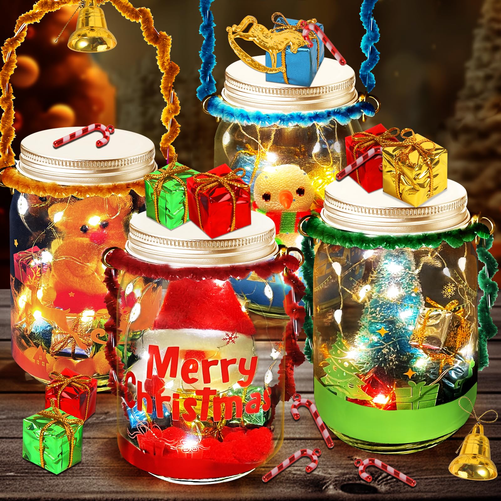 Amazon.com: Christmas Craft Kits for Kids, 4PCS Christmas Mason Jar Kit ...