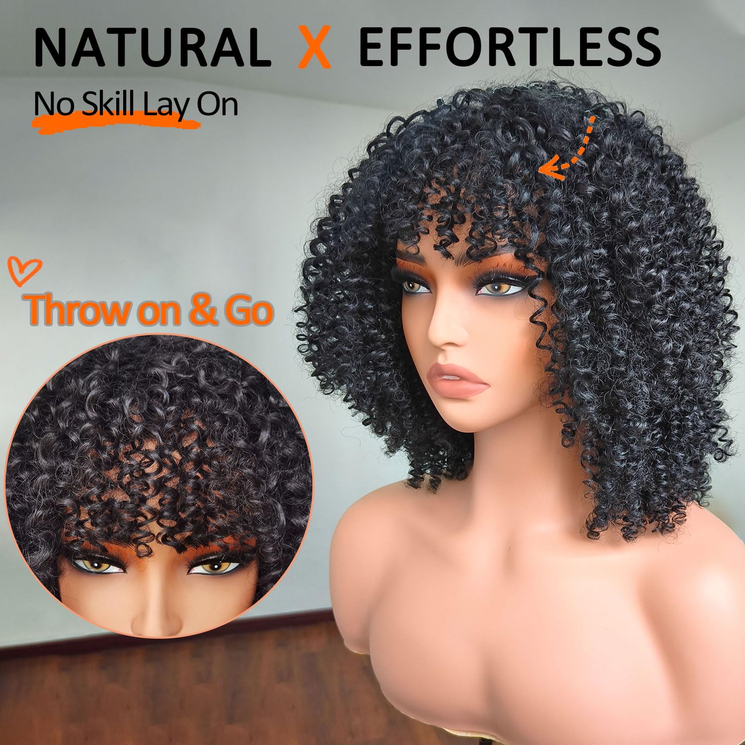 Curldiva Short Curly Wigs For Black Women Natural Black 14 Inch Afro Bomb Curly Wigs With Bangs