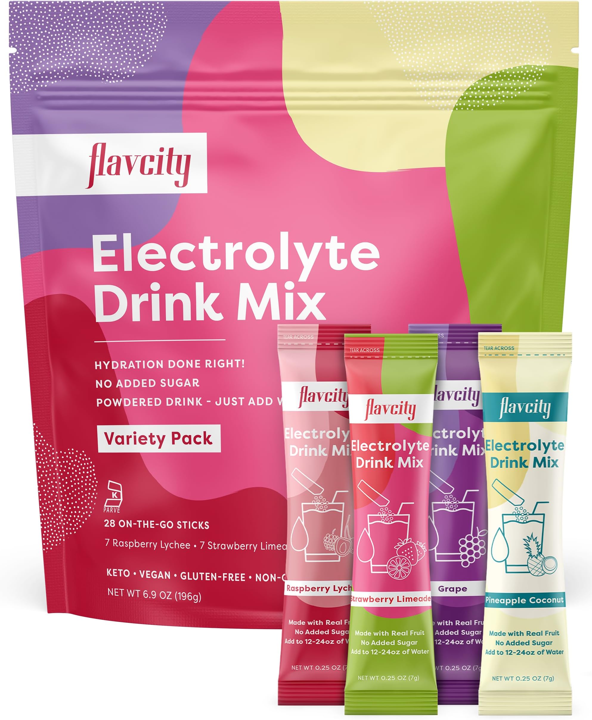 Amazon.com: FlavCity Electrolytes Drink Mix, Variety Pack, 28 On-The-Go ...