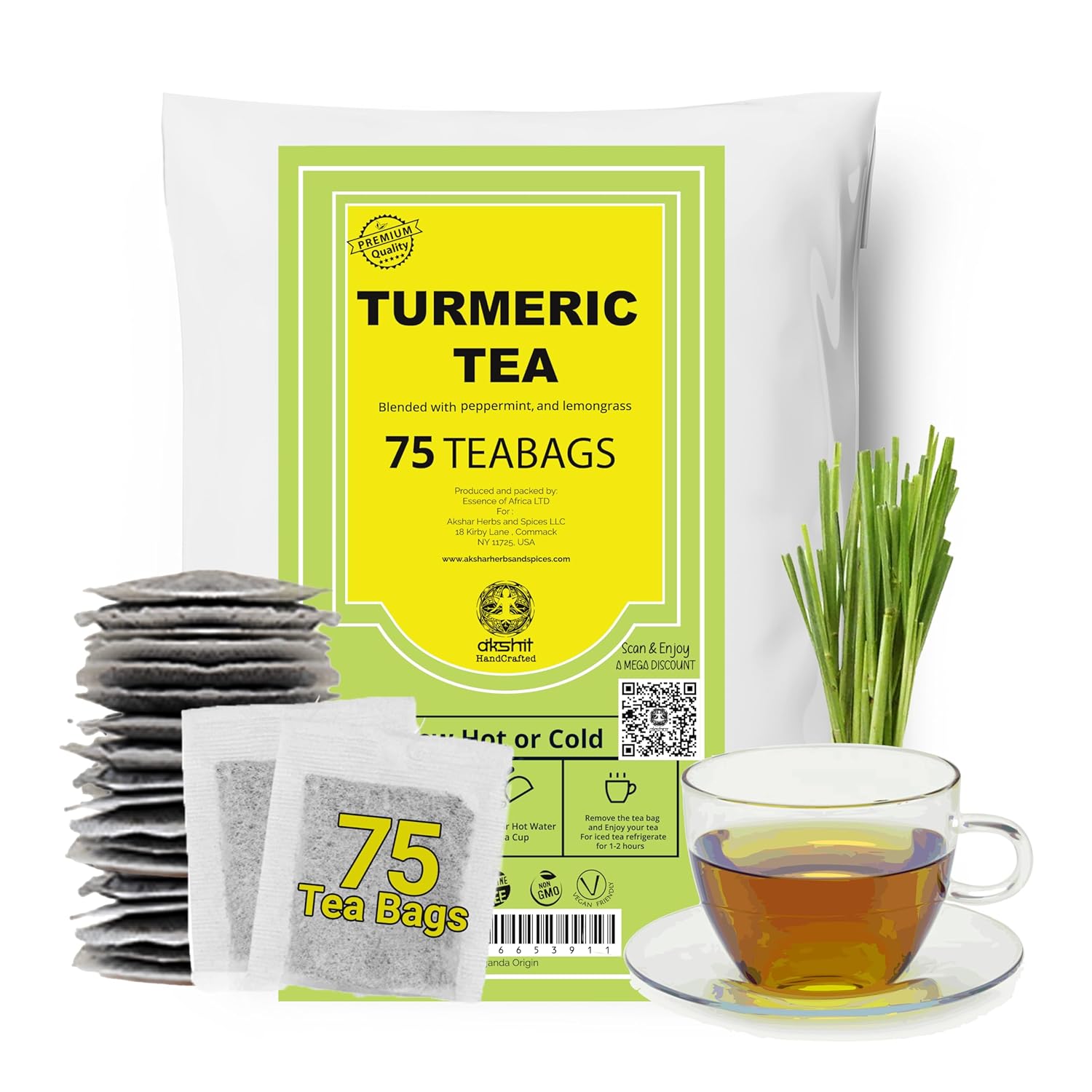Amazon.com : 75 Natural Turmeric Tea Bags, Turmeric Black Pepper Tea ...