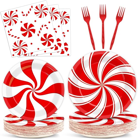 Amazon.com: 96pcs Christmas Peppermint Candy Paper Plates Party ...