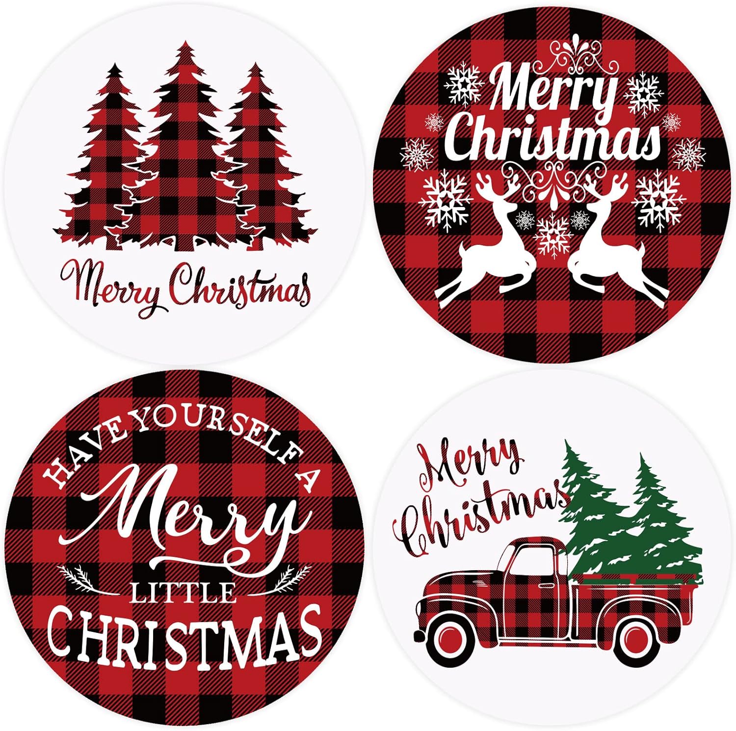 Amazon.com: Whaline Merry Christmas Coasters Set of 4 Red Black Buffalo ...