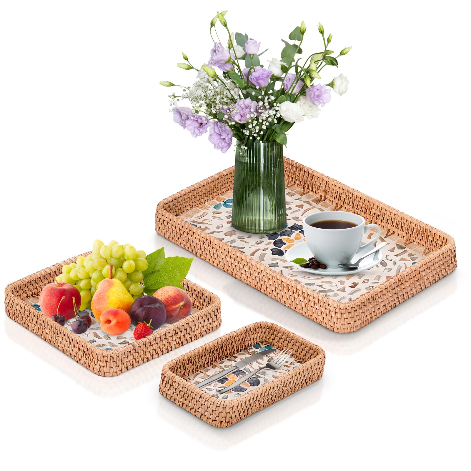 Pilipane 3 Sizes Wicker Basket Rattan Tray Set, Handwoven Woven Baskets ...