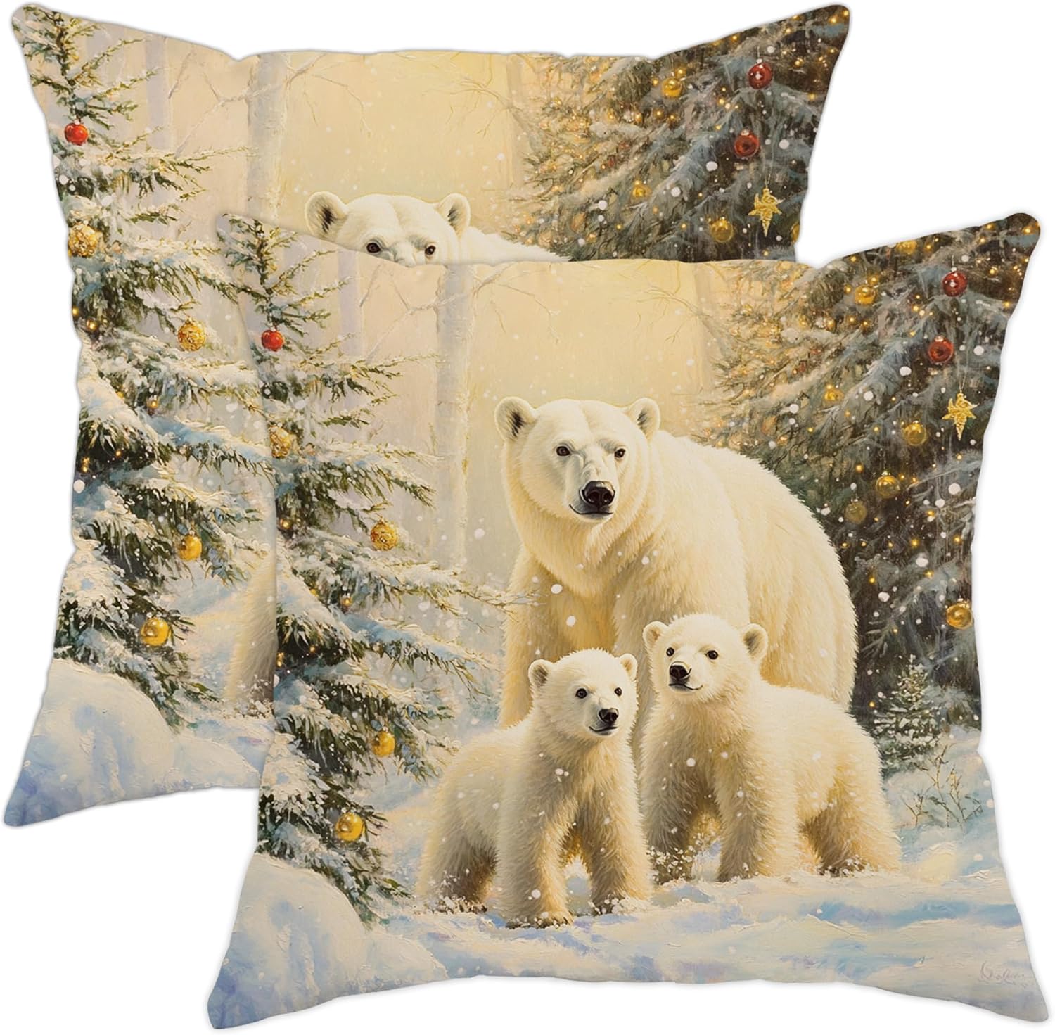 Amazon.com: Polar Bear Pillow Covers Set of 2, Winter Wildlife ...