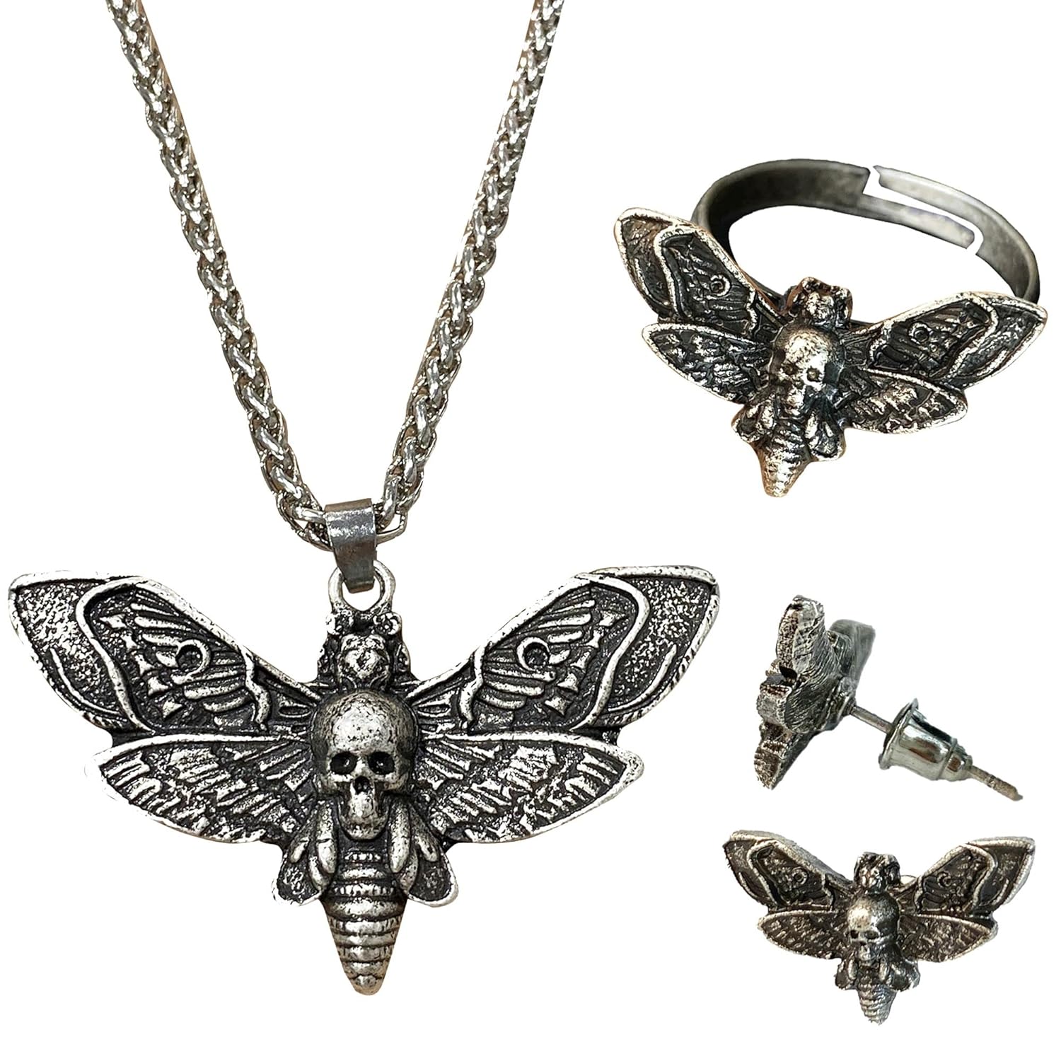 Amazon.com: Deaths Head Moth Necklace, Insect Skull Moth Stud Earrings ...