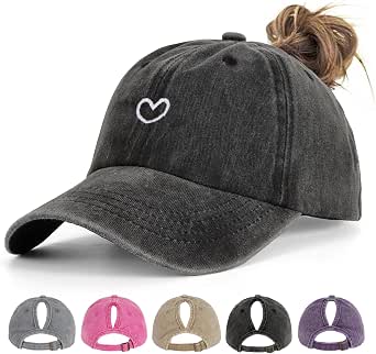 HeyCaps Ponytail Hats for Women - Distressed Hat with Ponytail Hole for ...