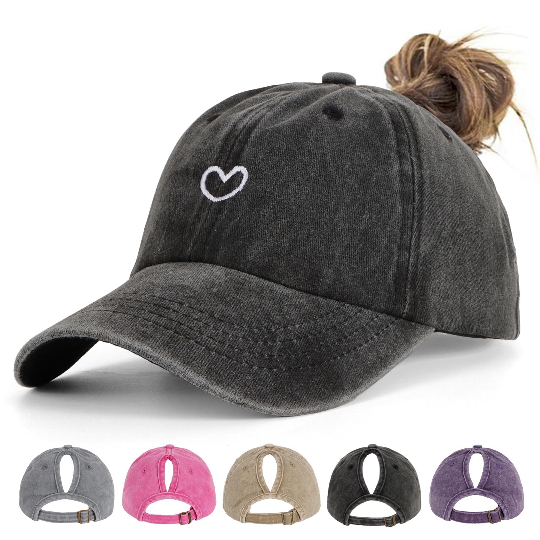 HeyCaps Ponytail Hats for Women - Distressed Hat with Ponytail Hole for ...