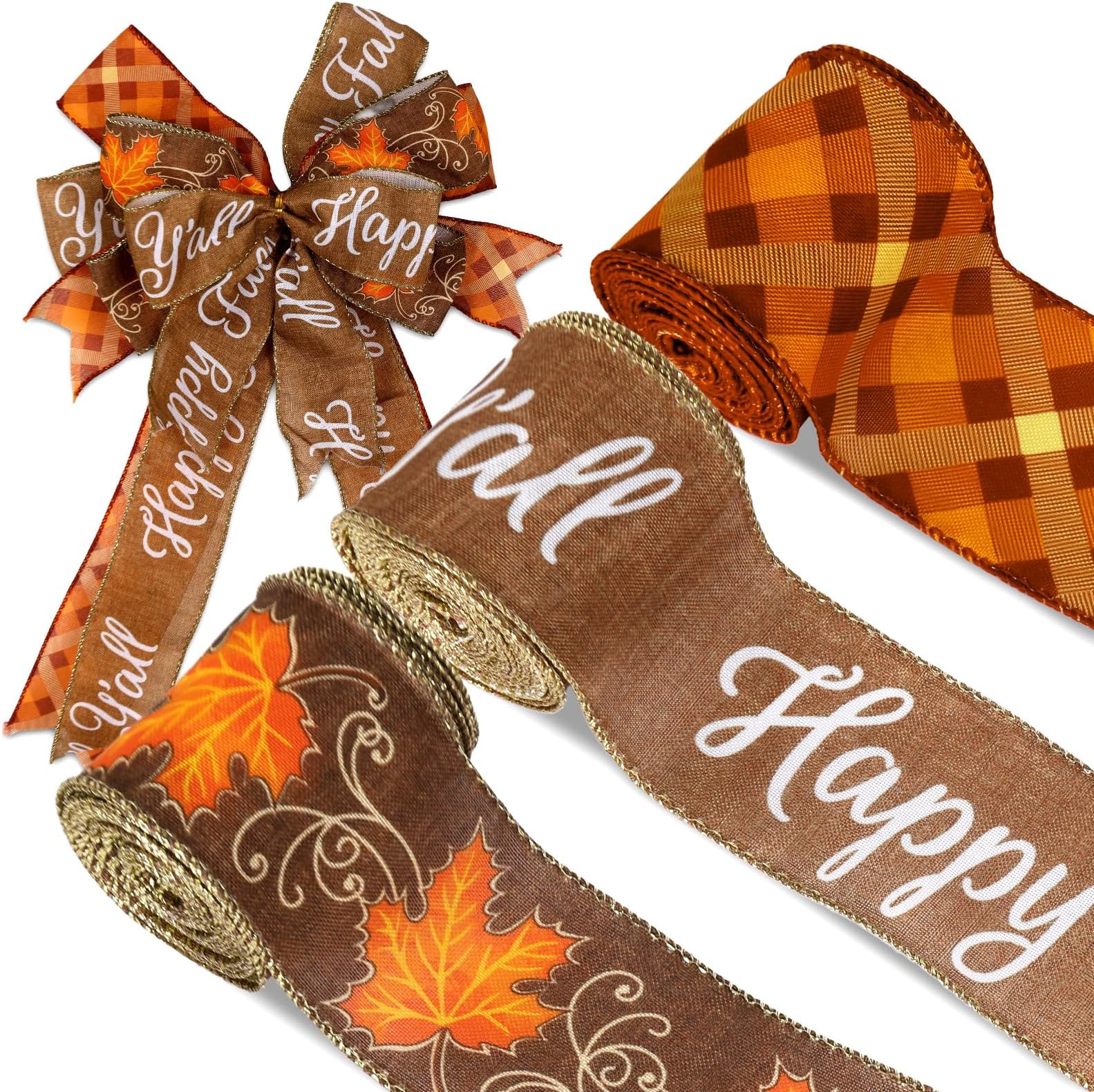 Amazon.com: Whaline 5 Rolls Fall Wired Edge Ribbon 30 Yards 2.5 Inch ...
