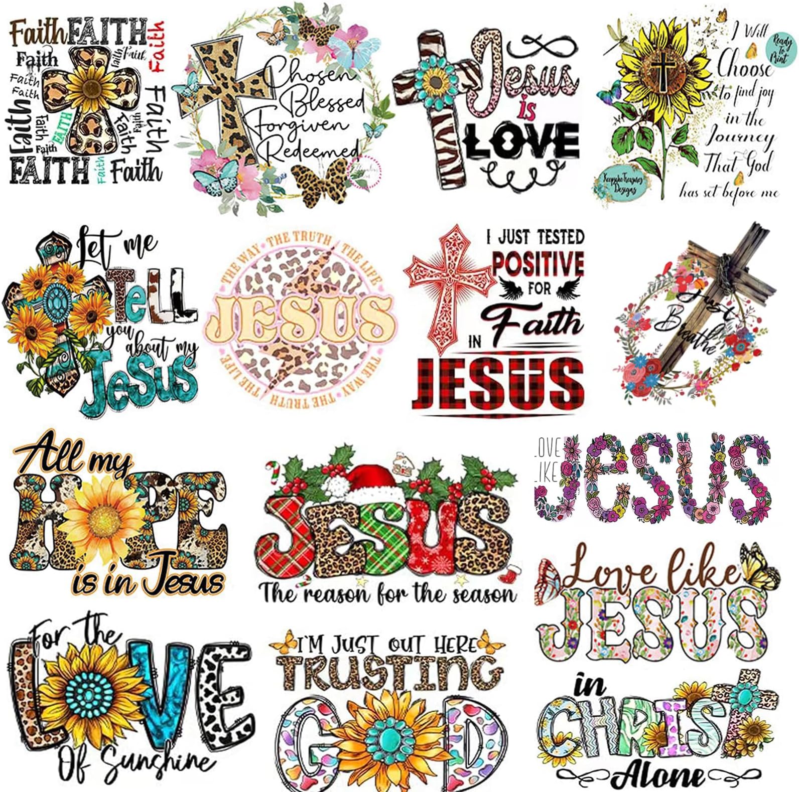Amazon.com: 7 Sheets Jesus Iron on Transfer Patches for T-Shirt Hoodies ...