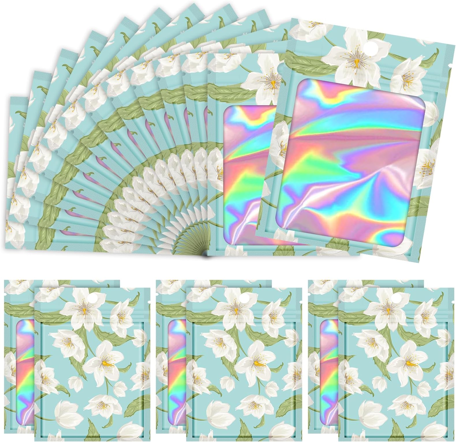 Amazon.com: 100 Pieces Resealable Bags with Clear Window, Holographic ...