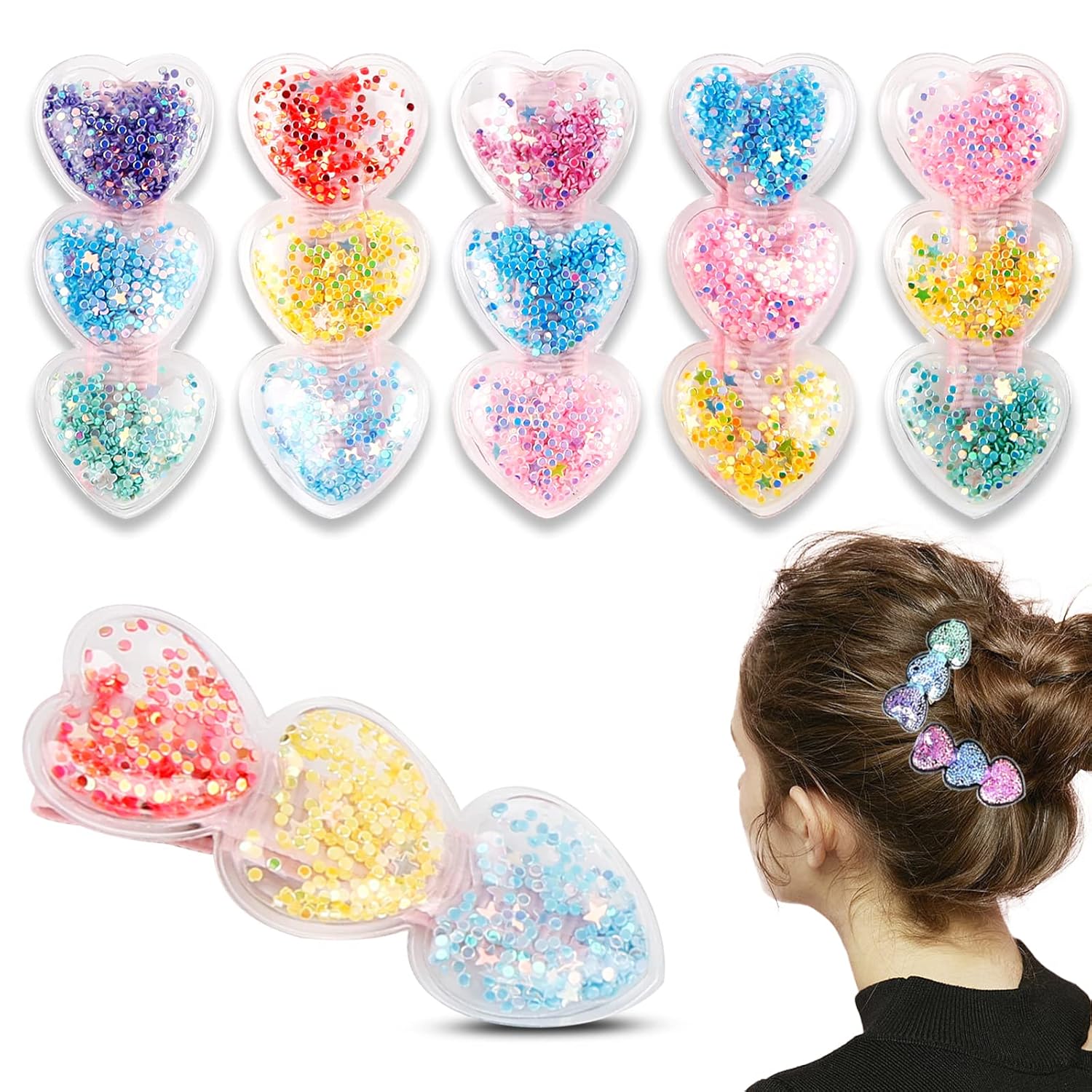 Amazon.com : 5 Pcs Heart Hair Clips, No Slip Glitter Hair Clip, Sequin ...
