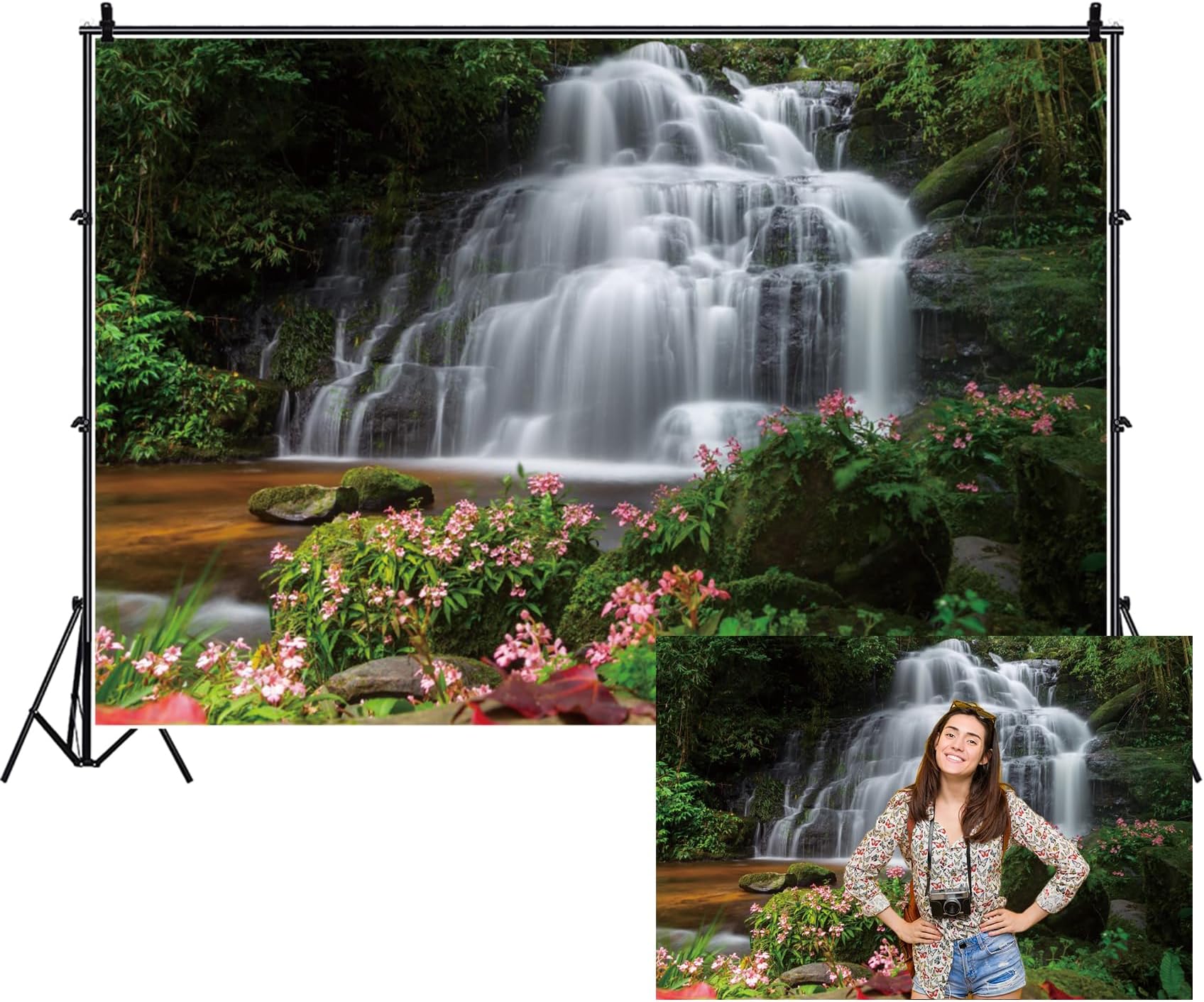 Amazon.com : BELECO 5x3ft Fabric Garden Waterfall Backdrop Mountain ...