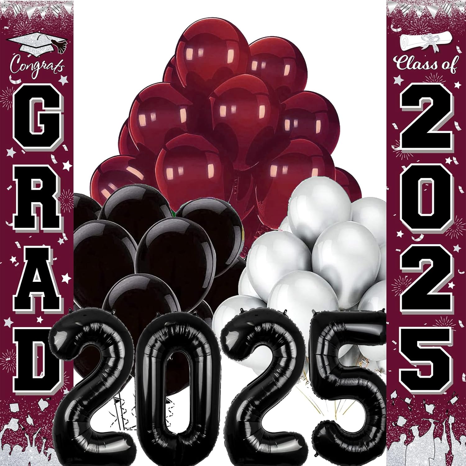 Amazon.com: Graduation Decorations Maroon Black 2025/Burgundy Black ...