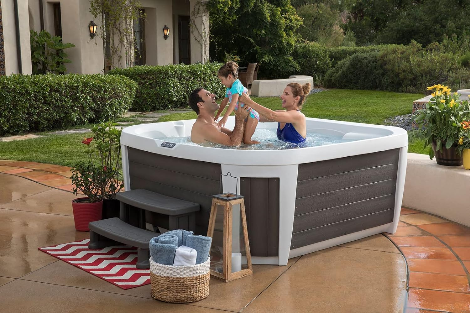 Happy 25 Lounge Plug & Play 13 Amp 5 Person Hot Tub - USA Made, Gecko ...
