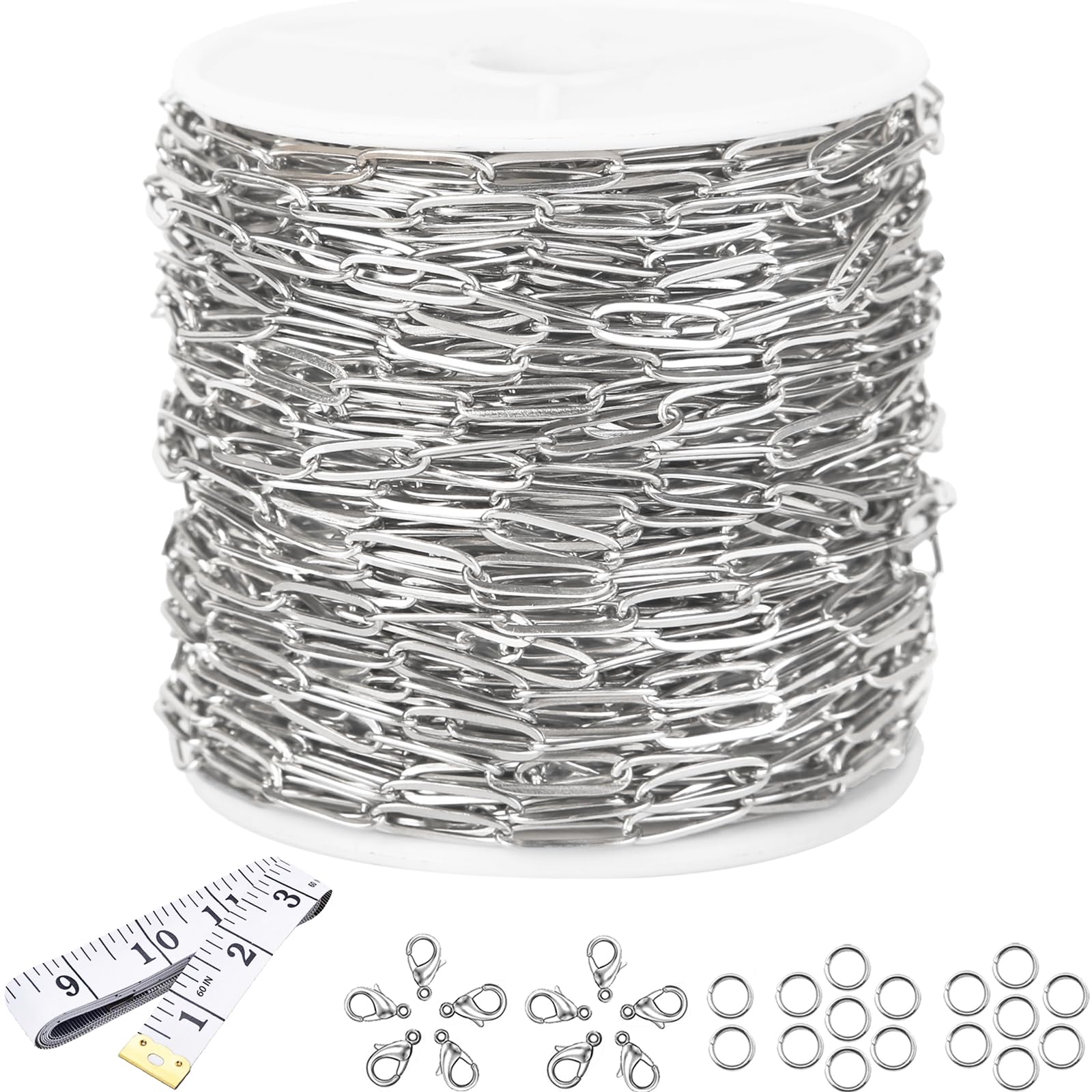 Amazon.com: 16Ft Stainless Steel Paperclip Chain for Jewelry Making, 4 ...