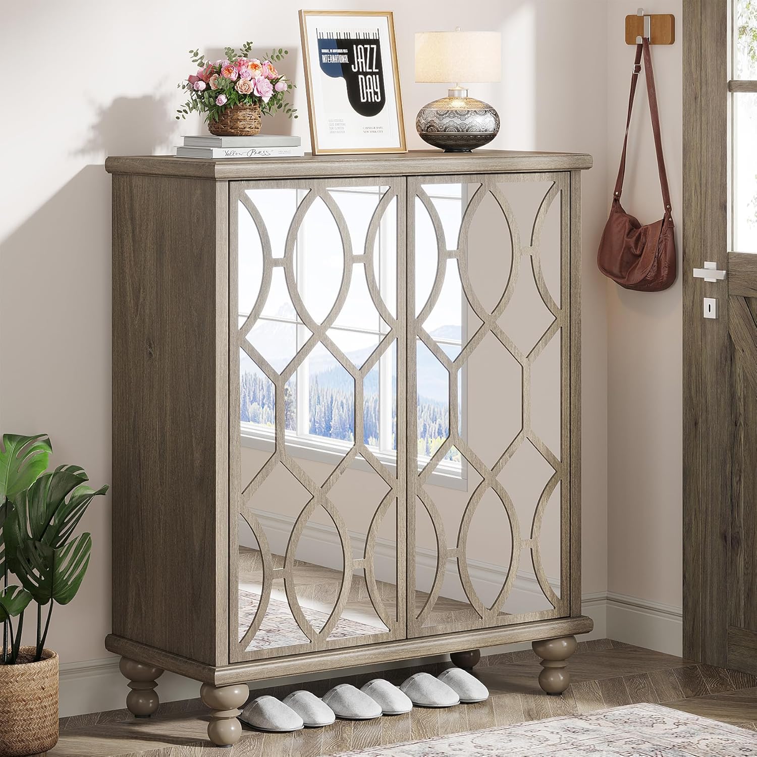 Amazon.com: Tribesigns Mirror Shoe Cabinet for Entryway, 5-Tier Modern ...